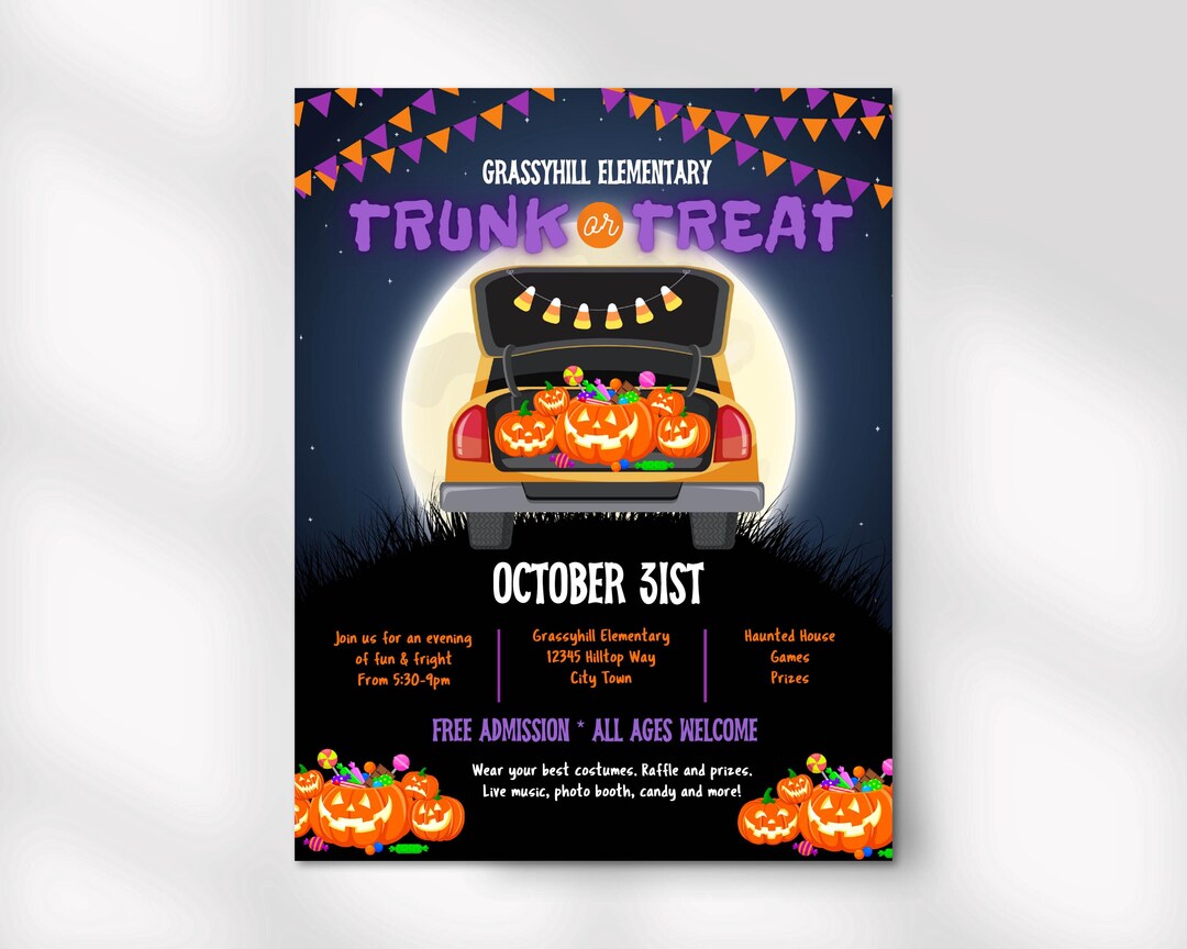 Trunk or Treat Flyer Halloween Trick or Treat Event Editable Flyer 8.5 ...