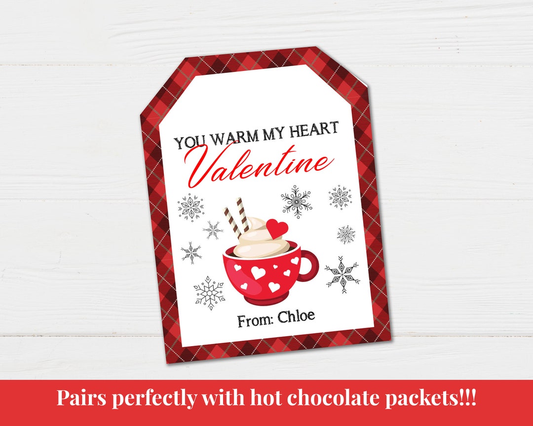 Valentine's Day Tag, Hot Cocoa Printable Tag, Class Valentines, Custom ...