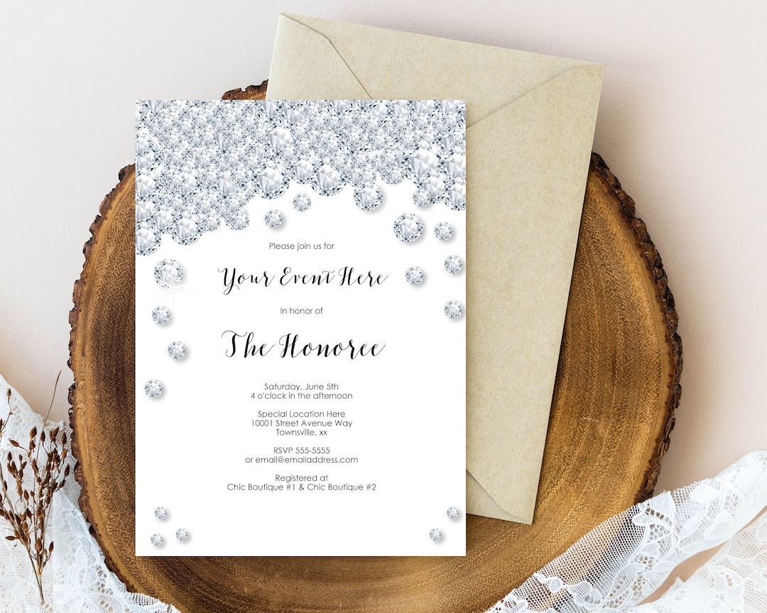 White Diamonds Invitation Glitter Invite Glamour Party Silver Sparkle ...