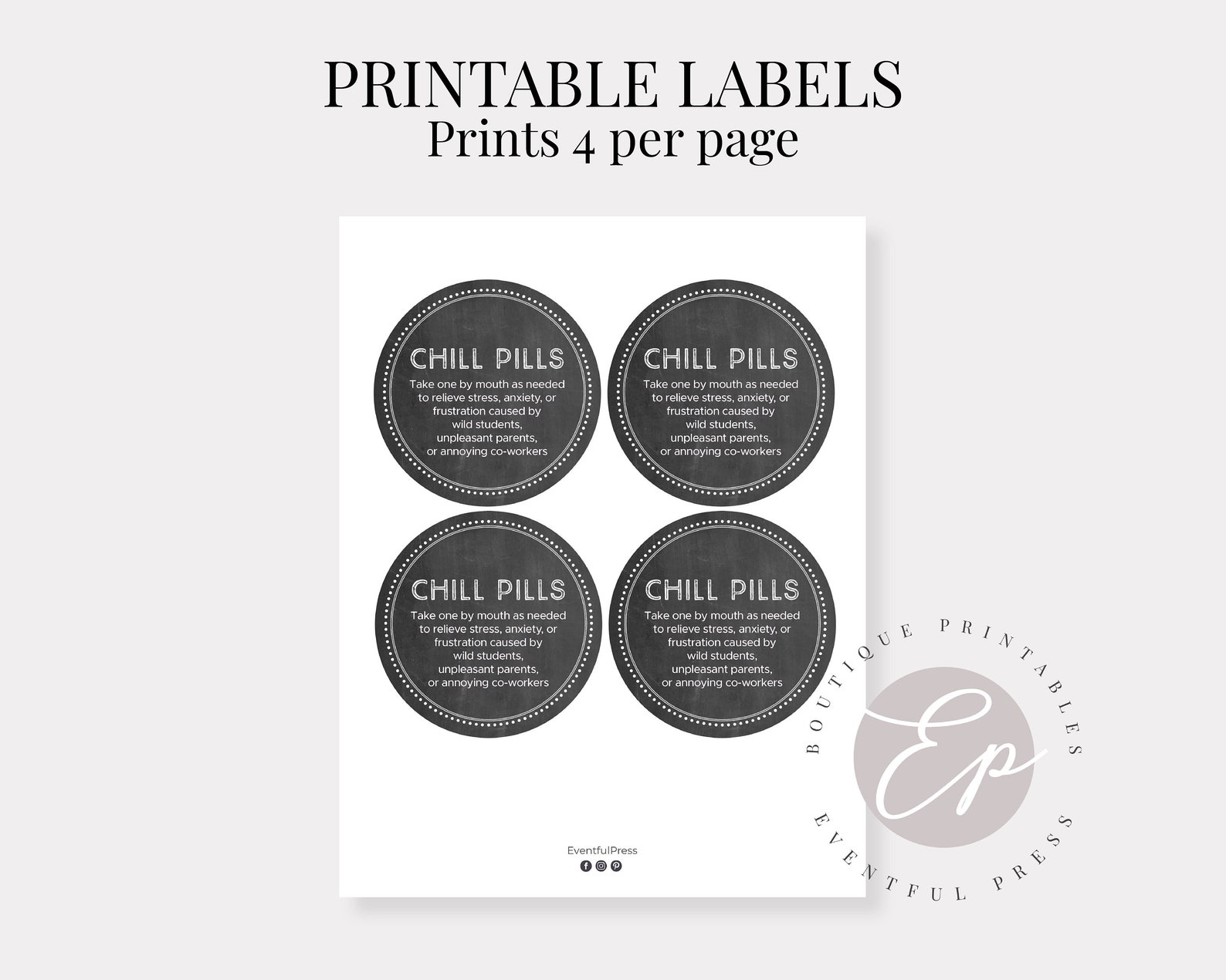 Chill Pills Printable Labels Teacher Gift Back to School Candy Jar ...
