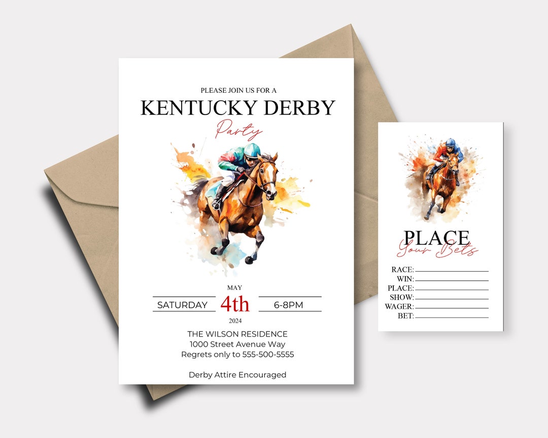 Watercolor Kentucky Derby Horse Race Invitation, Derby Day Horserace ...