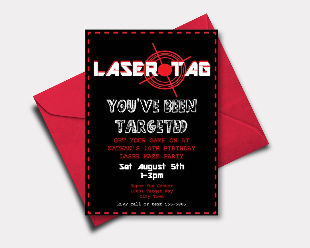 Laser Tag Party Invitation, Black and Red, Laser Tag Birthday, Digital ...