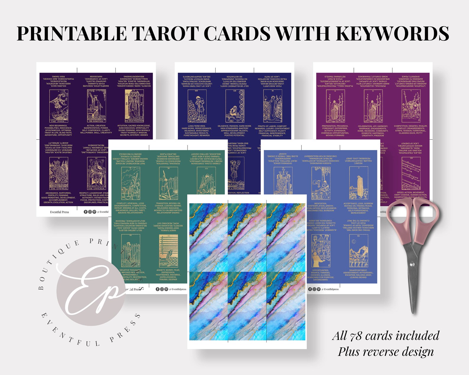 Printable Tarot Cards With Key Words Jewel Tones Tarot | Etsy