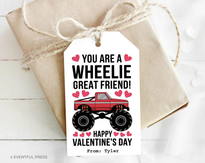 Monster Truck Printable Valentine's Day Tag You Are A Wheelie Great ...