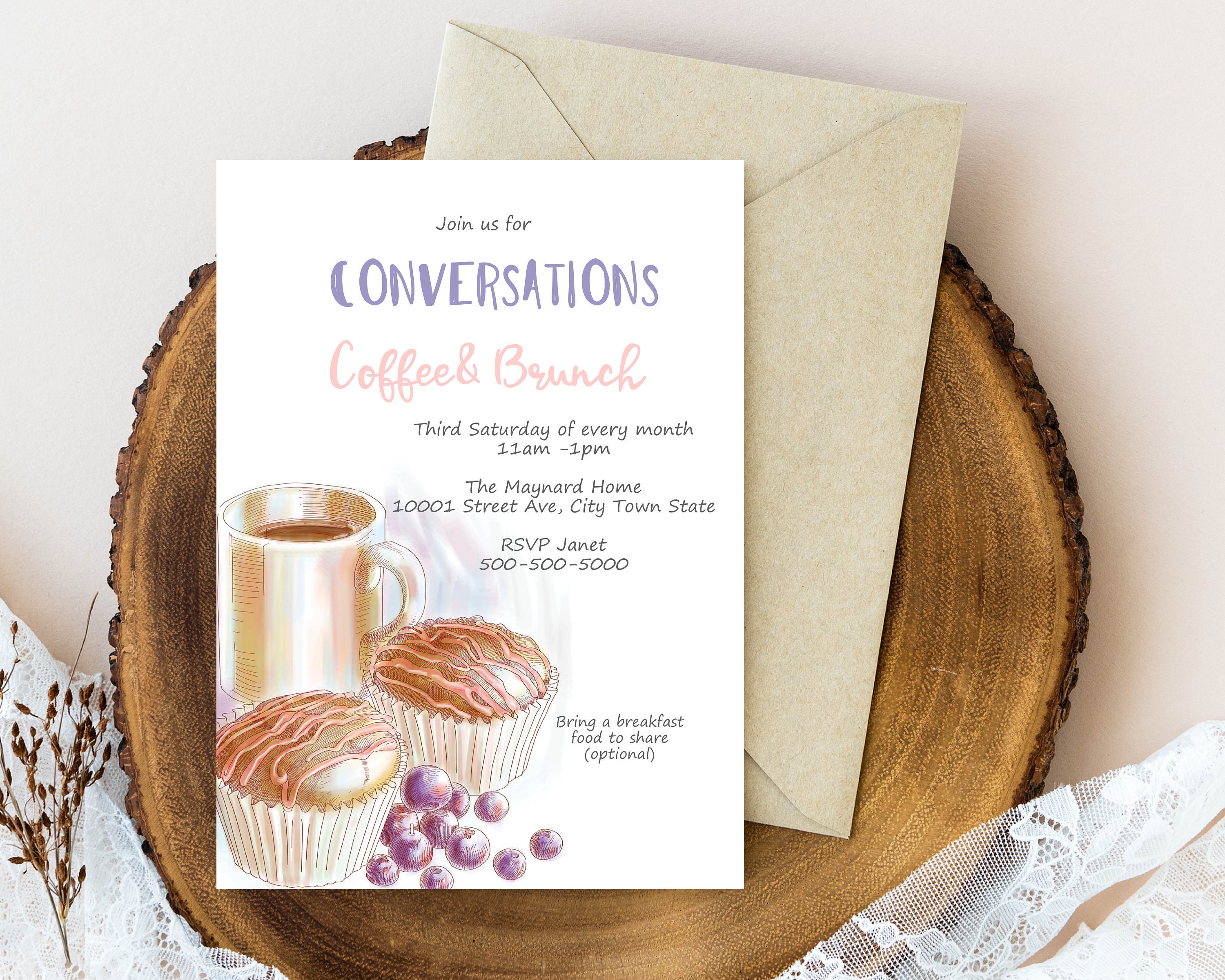 Brunch and Coffee Invitation Instant Download TEMPLATE | Etsy