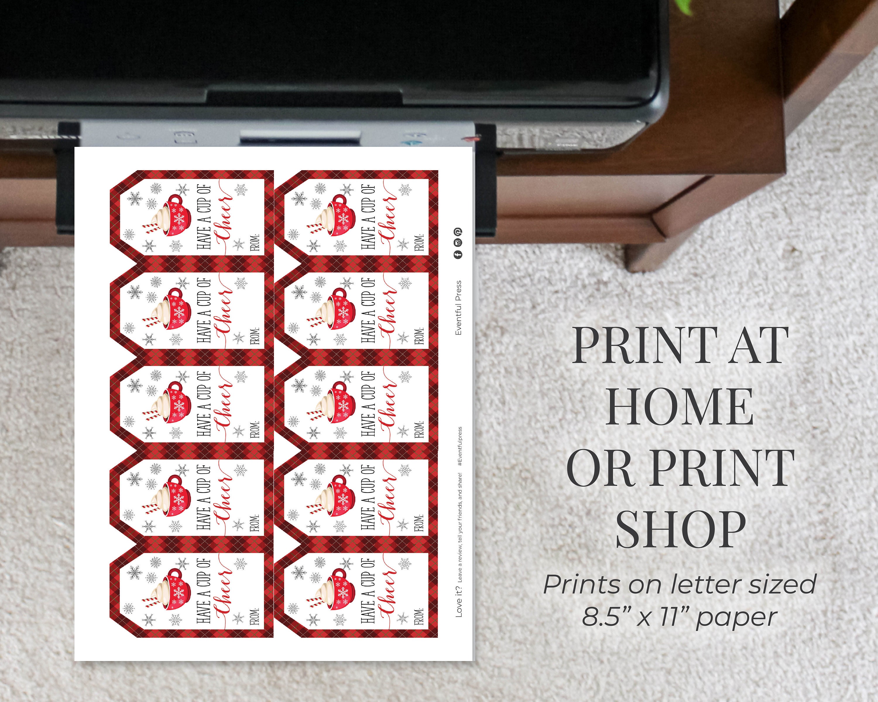 Have a Cup of Cheer Printable Gift Tag | Buffalo Plaid | Hot Cocoa Bomb ...