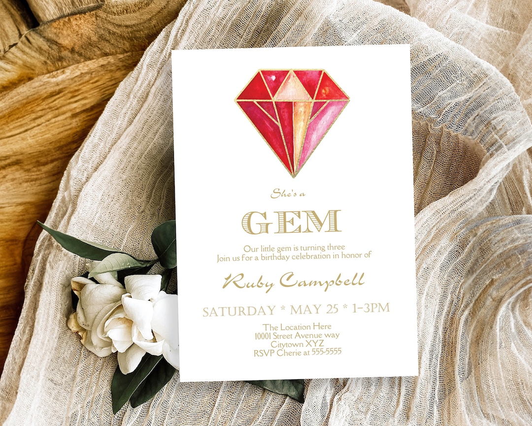 She's a Gem Invitation | Ruby Gemstone, July Birthstone, Gemma, Red ...