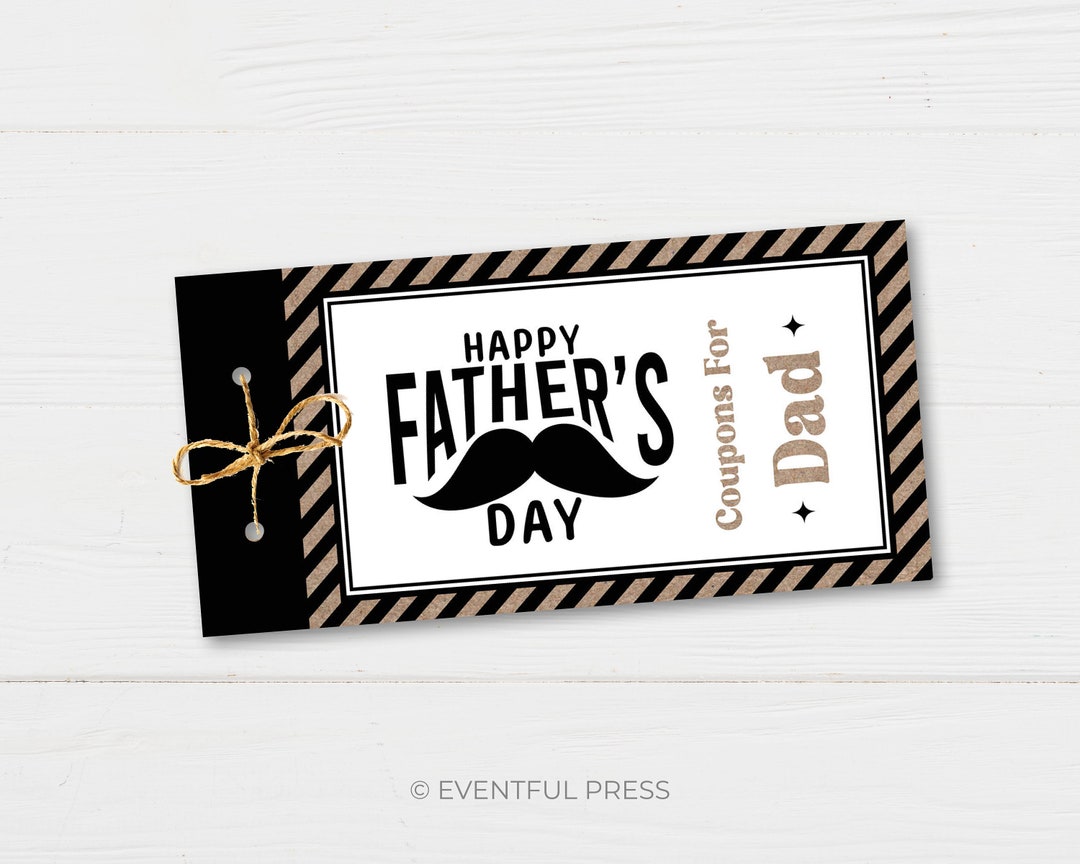 Father's Day Gift Printable Coupon Book Mustache Custom Vouchers ...