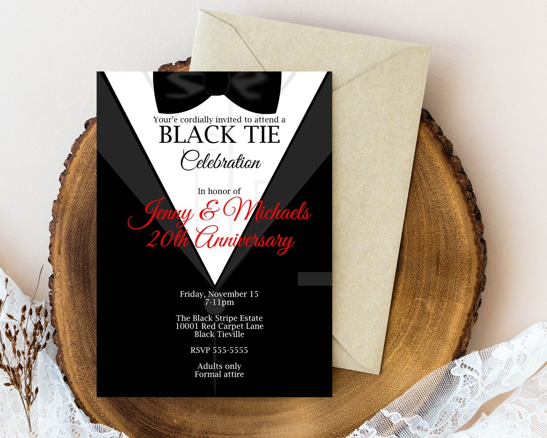 Tuxedo Invitation | Black Bow Tie Invite, International Spy, 007 ...