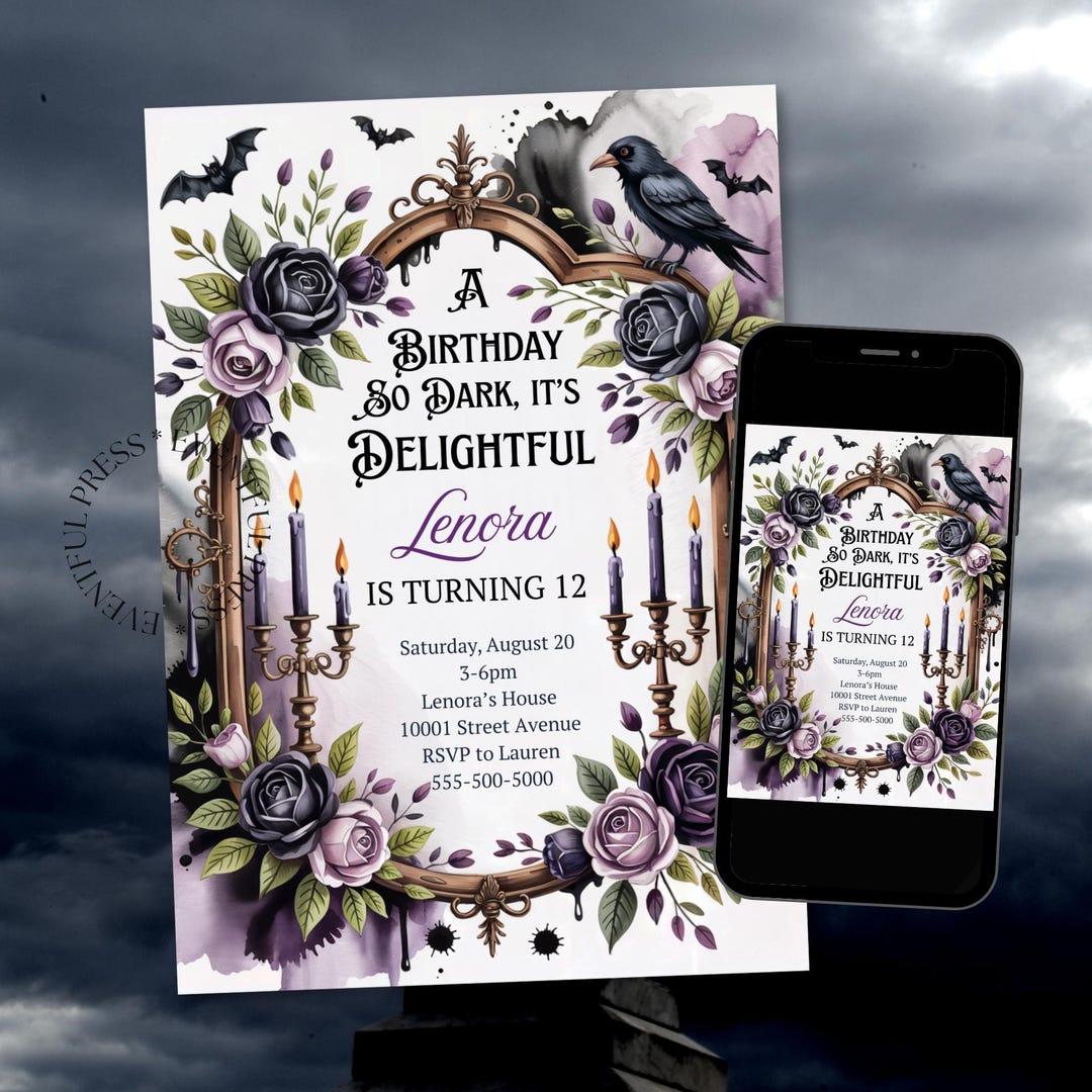 Gothic Girl Invitation Witchy Halloween Birthday Invite Editable ...