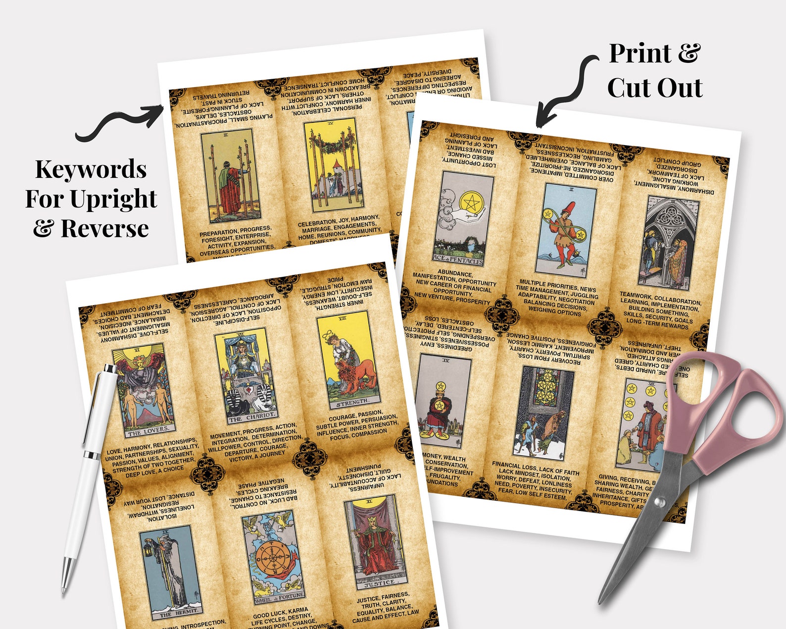Printable Tarot Cards With Key Words Tarot Deck Tarot Flash - Etsy ...