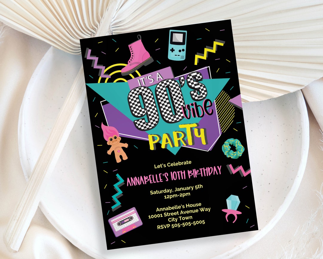 90s Birthday Party Invitation Back to the 90's Rewind Retro 1990s Dance ...