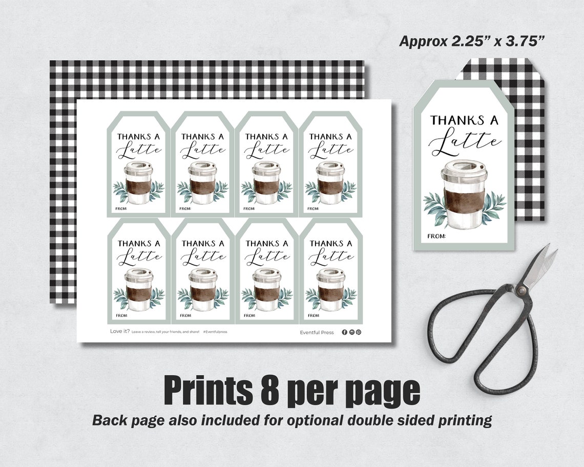 Thanks A Latte Printable Gift Tag Easy DIY Gift Idea for | Etsy