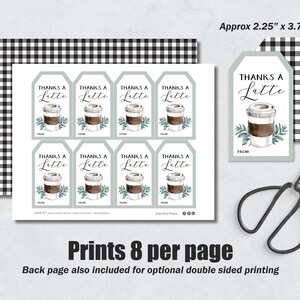 Thanks A Latte Printable Gift Tag, Easy DIY Coffee Gift Idea for ...