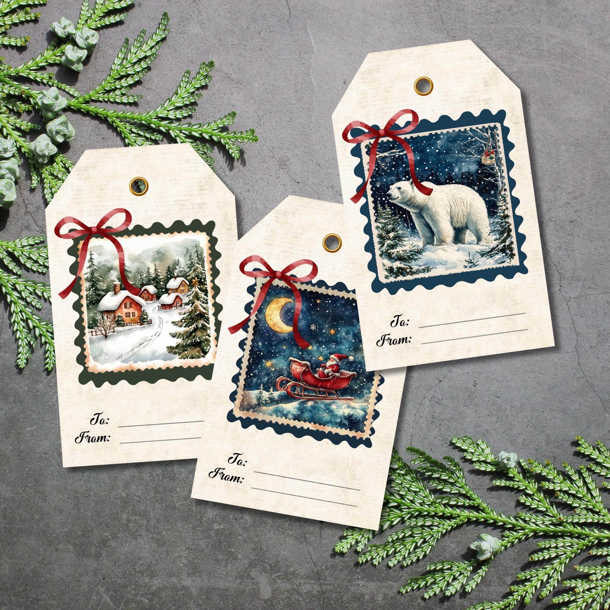Christmas Printable Gift Tag Bundle: 20 Printable Labels, Vintage ...