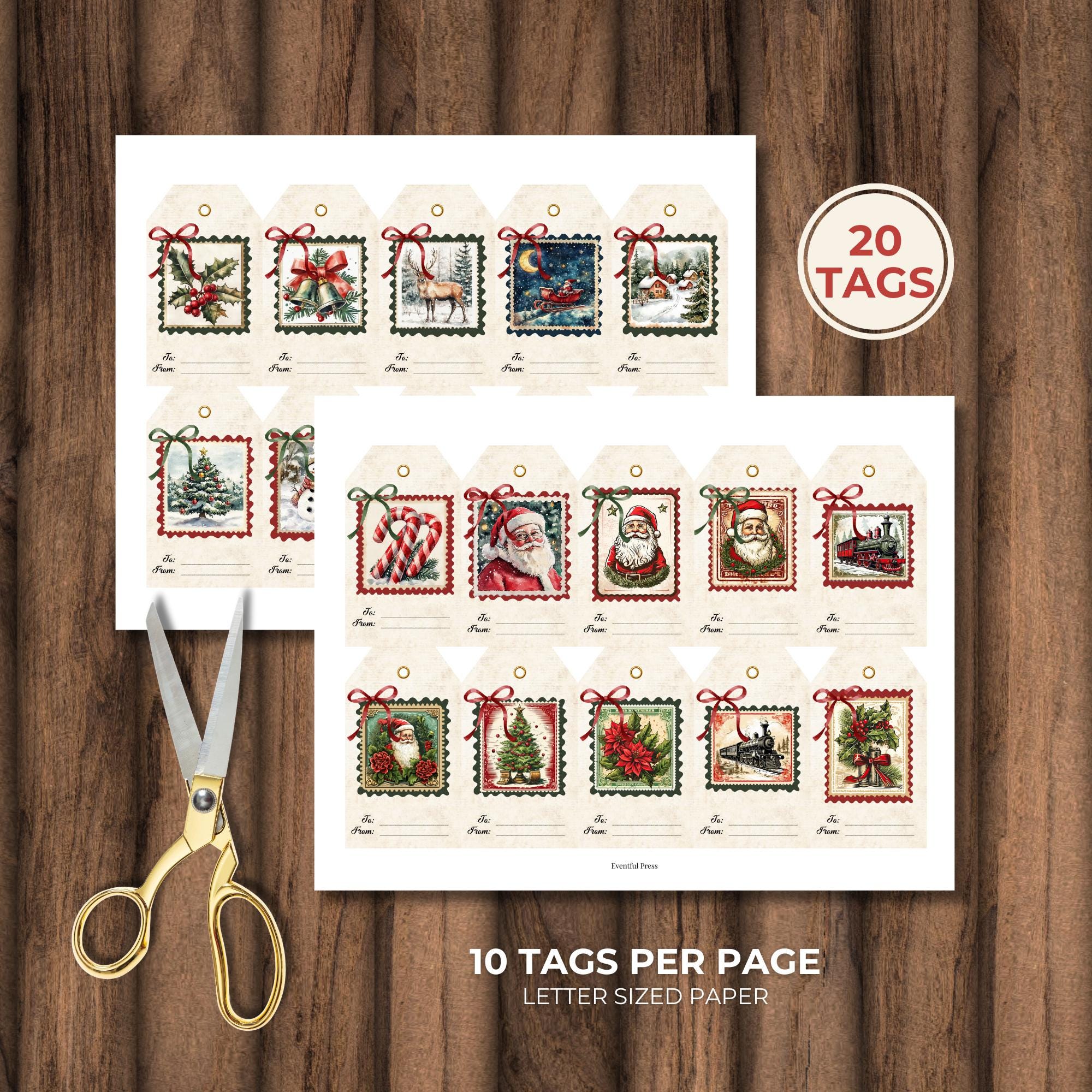 Christmas Printable Gift Tag Bundle: 20 Printable Labels, Vintage ...