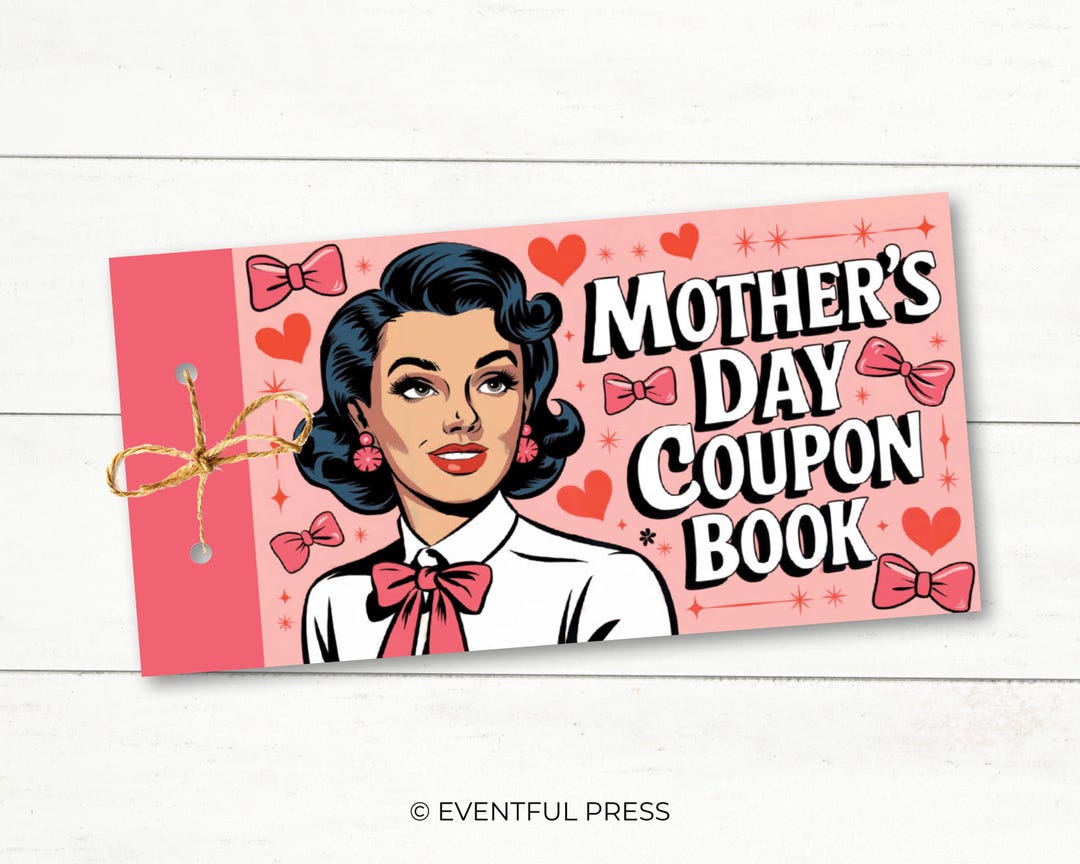 Retro Mother's Day Coupon Book Printable Custom Vouchers Personalized ...