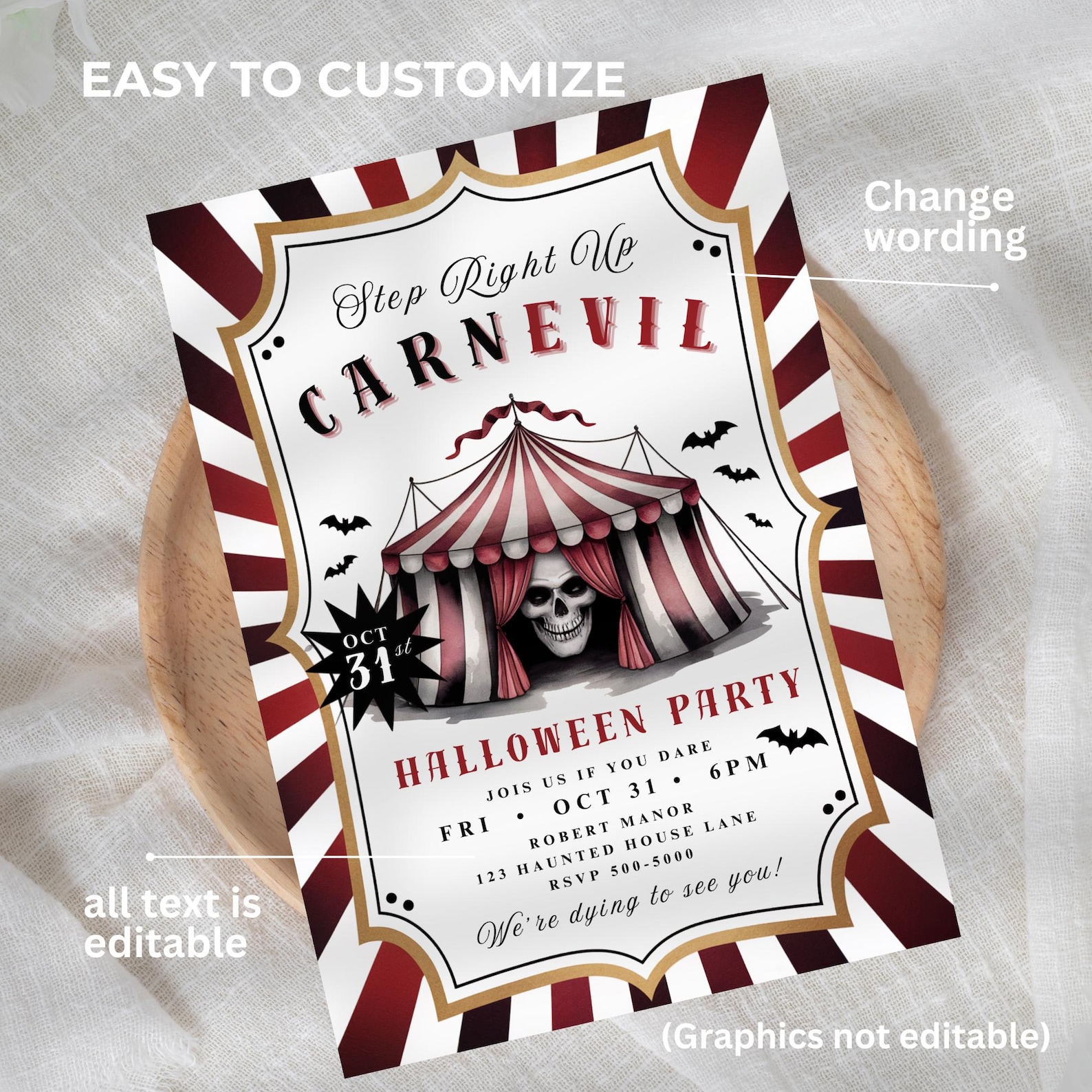 Carnevil Halloween Invitation: Scary Circus Party, Haunted House Canva ...