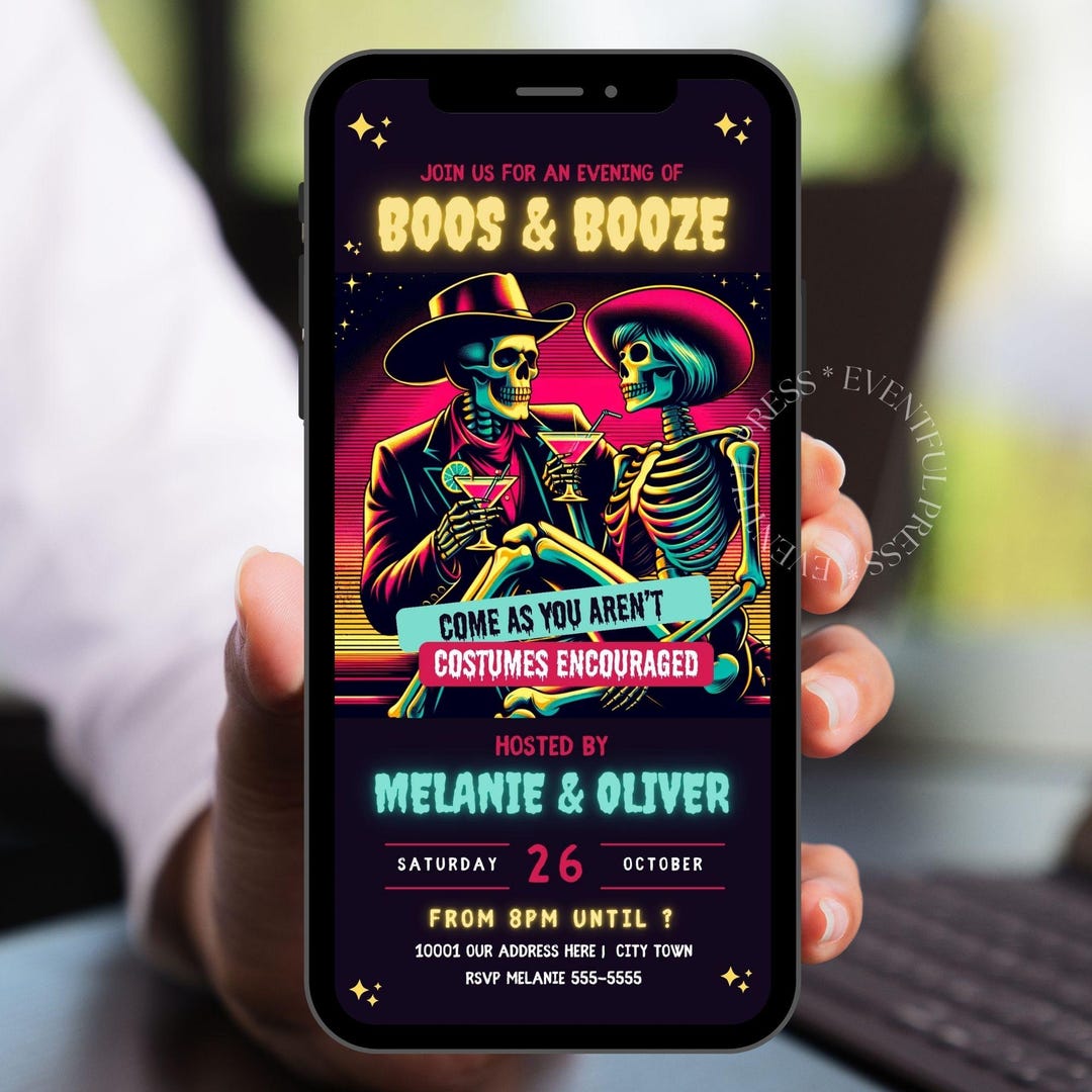 Boos & Booze Adult Party Evite Invitation Animated Halloween Cowboy ...