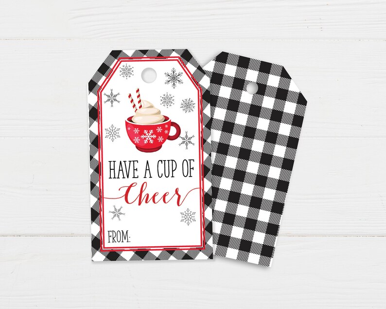 Have a Cup of Cheer Printable Gift Tag | Buffalo Plaid | Hot Cocoa Bomb ...