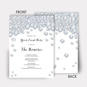 White Diamonds Invitation Glitter Invite Glamour Party Silver Sparkle ...