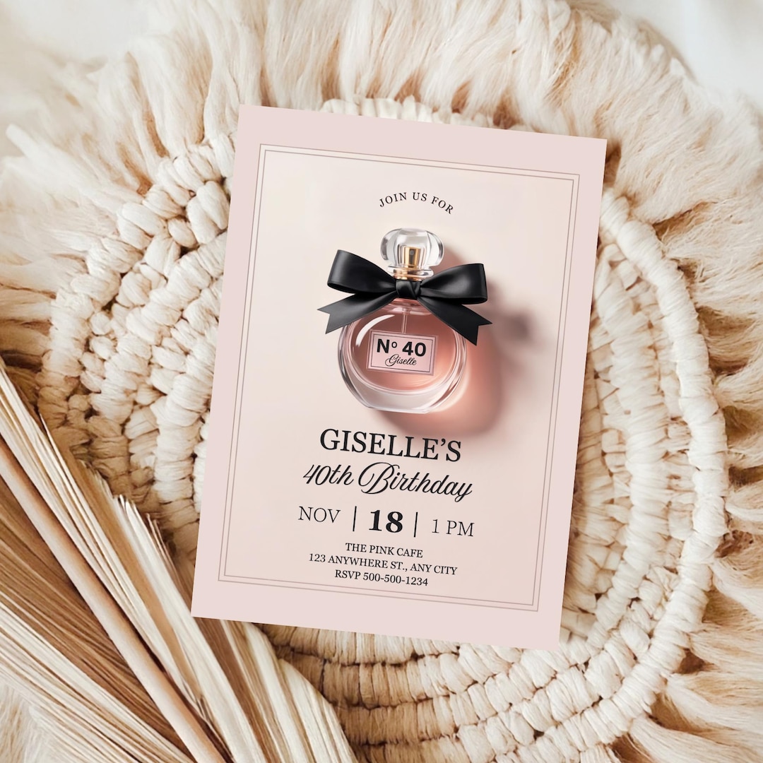 Parisian Perfume Birthday Invitation: Pink & Black Milestone Party ...