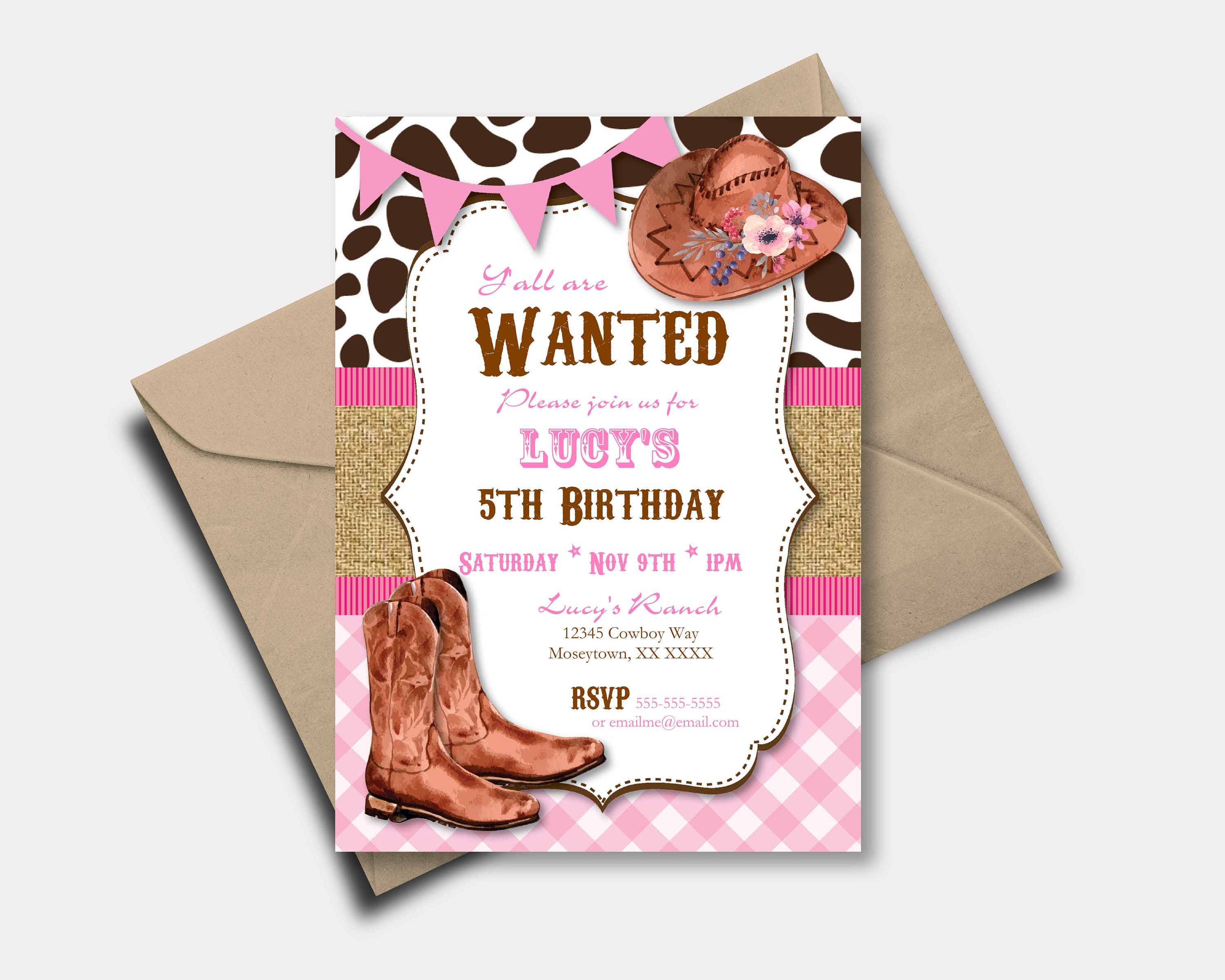 Pink Cowgirl Birthday Party Invitation Rodeo Wanted Poster Etsy