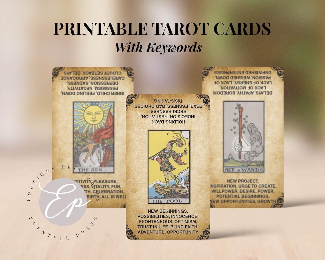 Printable Tarot Cards With Key Words Tarot Deck Tarot Flash - Etsy ...