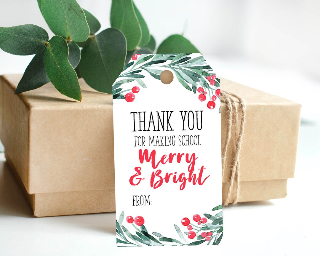 Teacher Printable Gift Tag Thank You Teacher, Merry and Bright, Gift ...