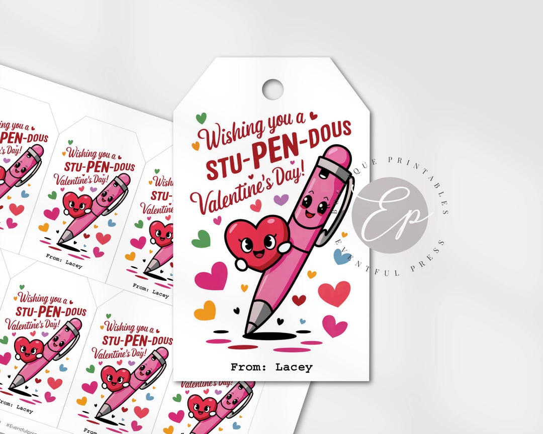 Stupendous Printable Pen Valentine's Day Gift Tag Pen Valentine Treat ...