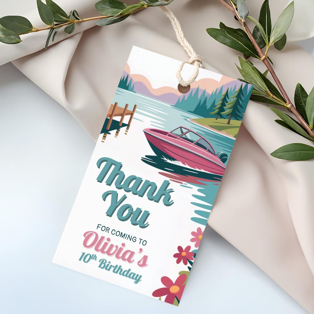 Girls Lake Birthday Favor Tags, Girls Birthday Party Summer Lake Party ...