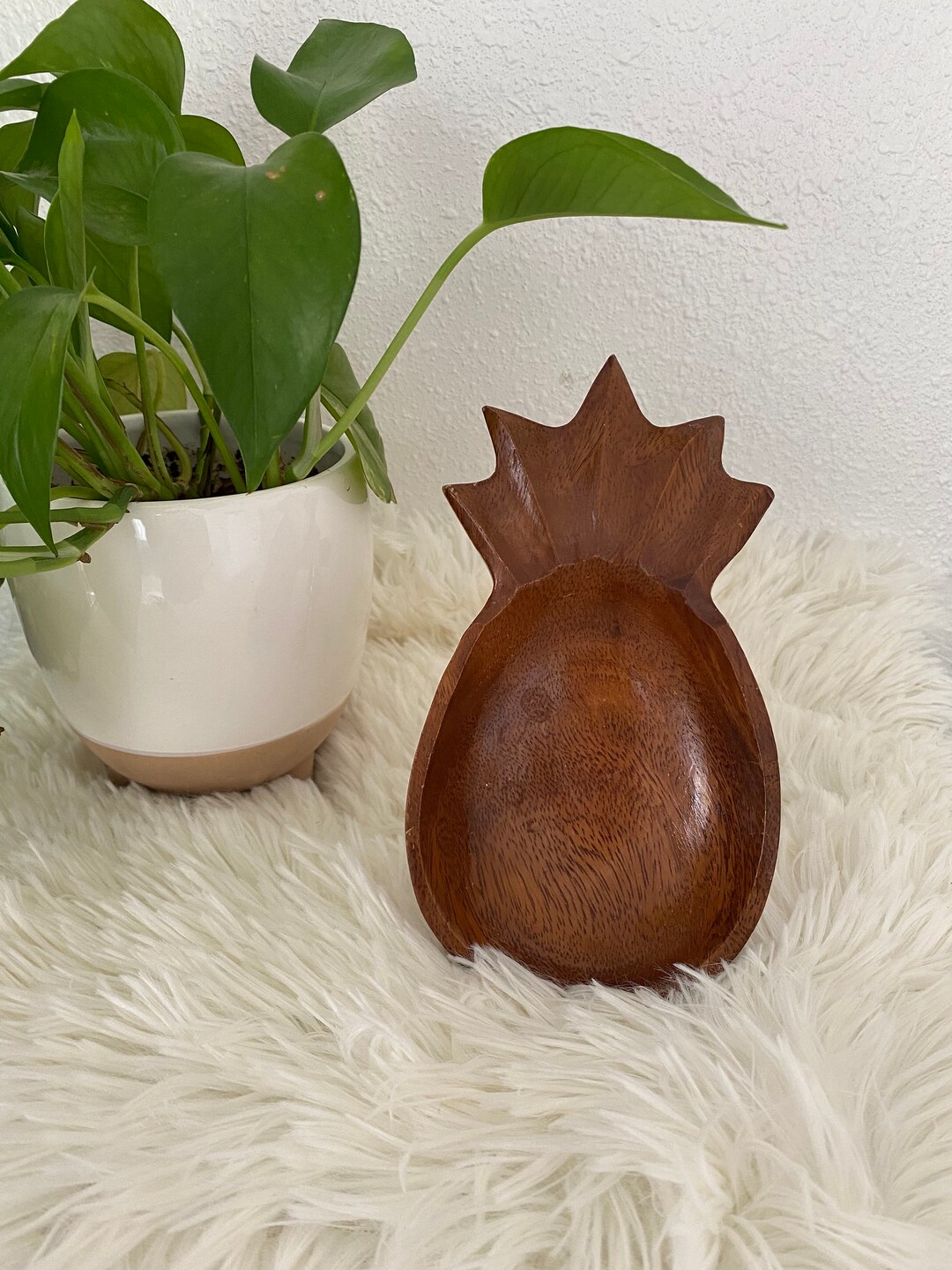 Vintage Wood Mid Century Monkey Pod Kitchen Bowl Pineapple Monkey Board ...