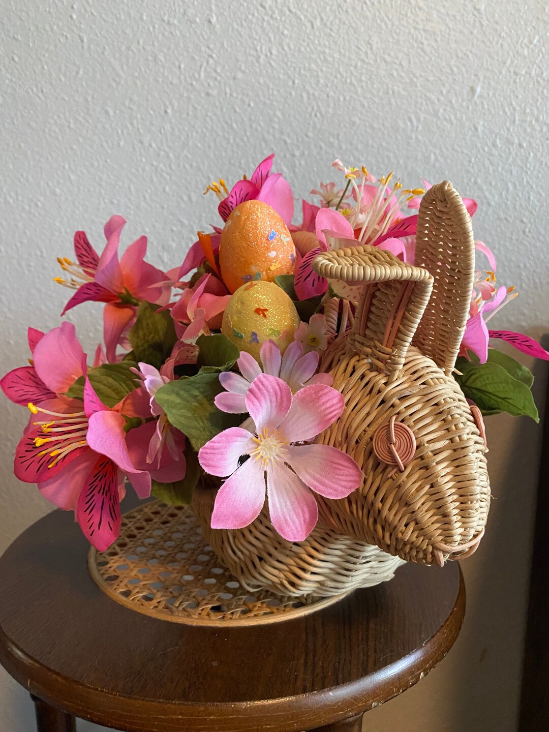 Vintage Wicker Rabbit Basket Easter Bunny Floral Arrangement - Etsy