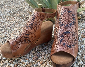 Leather Tooled Heels | Etsy