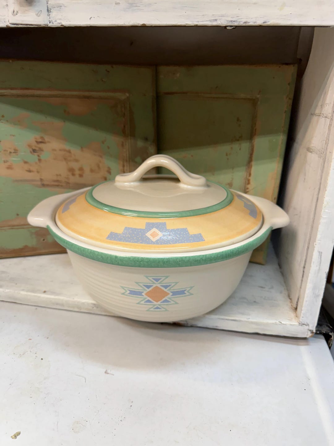 Large 3 Quart Southwest Treasure Craft Aztec Geometric Heavy Lidded ...