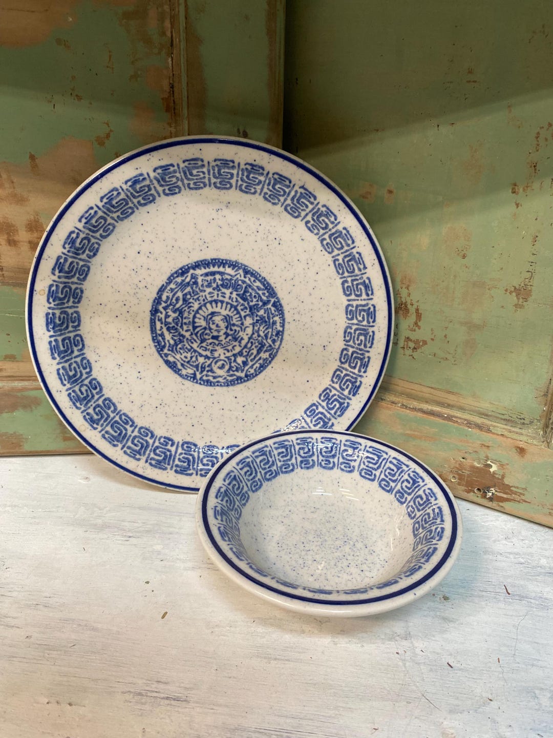 Rare Vintage Buffalo China Blue Speckled Aztec Mayan Fruit Bowl and ...