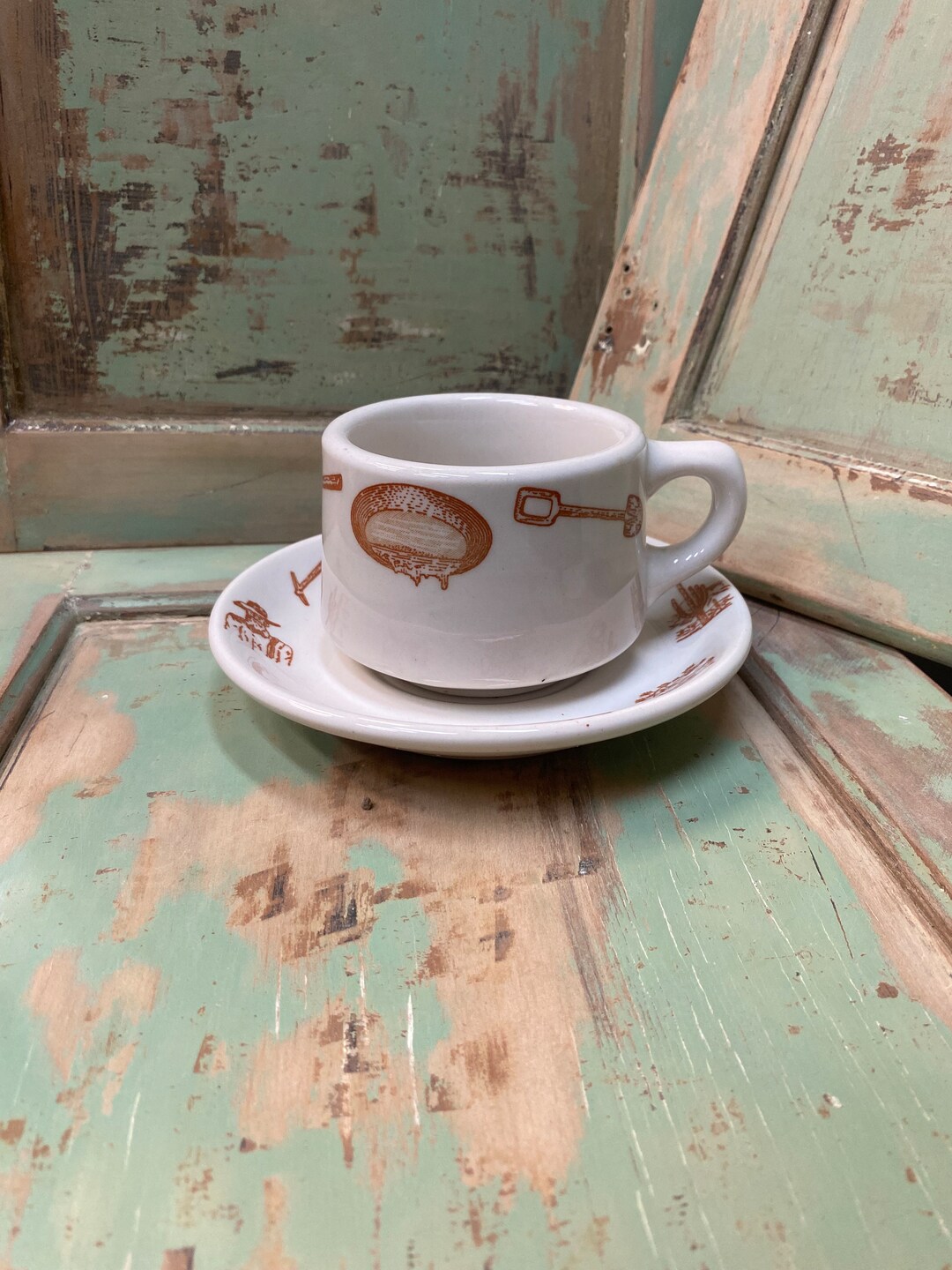 Vintage 1952 Wallace China 49er Pattern Gold Panning Prospector ...