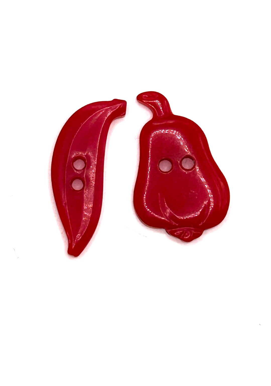 2 Vintage Realistic Buttons RED BAKELITE Pear Banana From fruit ...