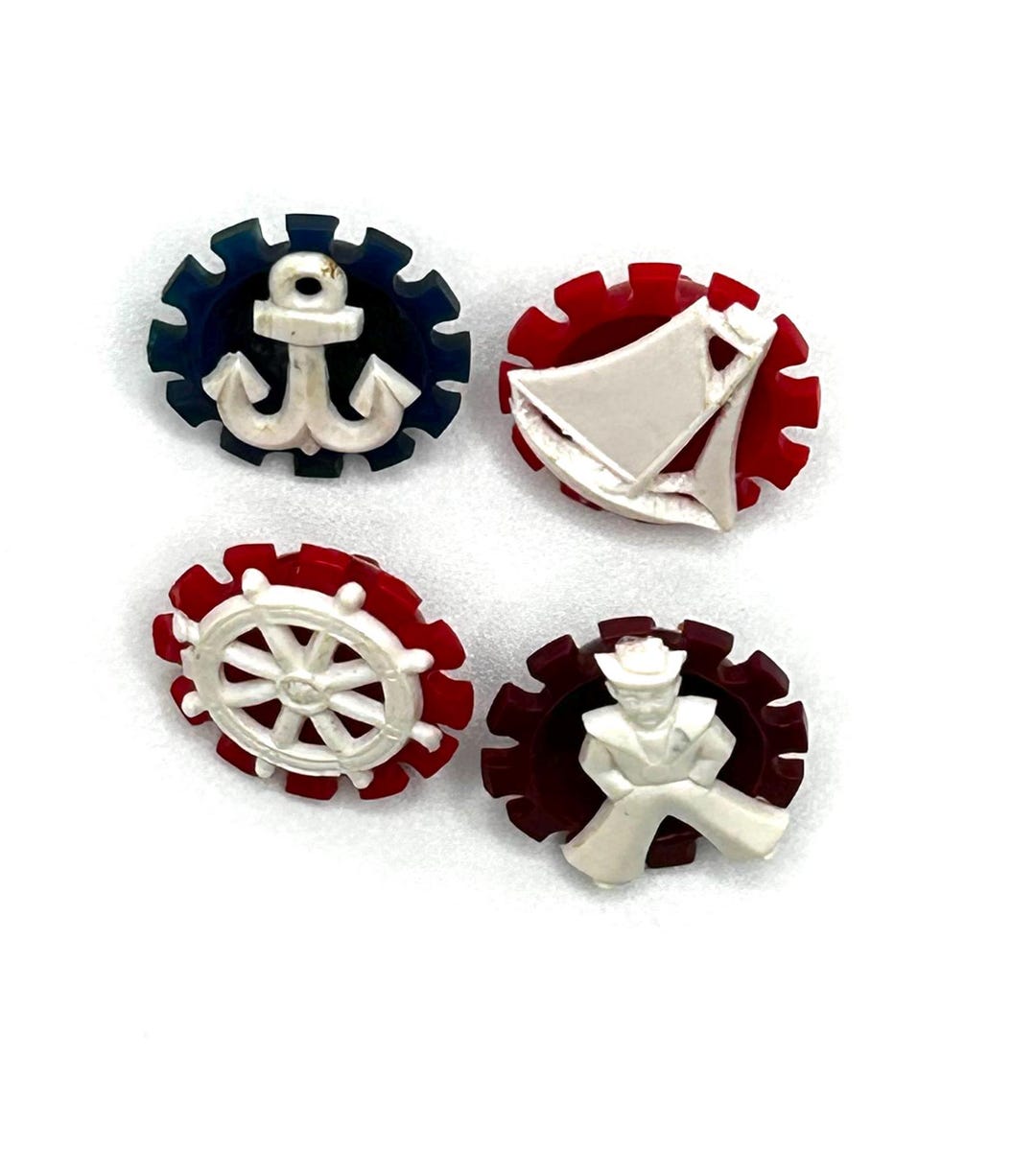 4 Vintage Realistic Buttons Patriotic Goofies Cogs (sailboat + Cracker ...