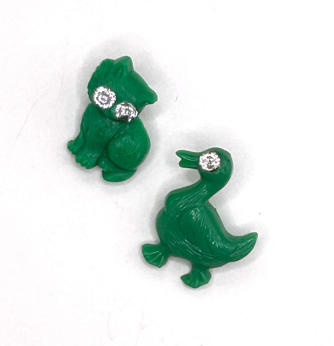 2 Vintage Realistic Buttons Jeweled Eyes Kiddie Kutout Cat Duck in ...