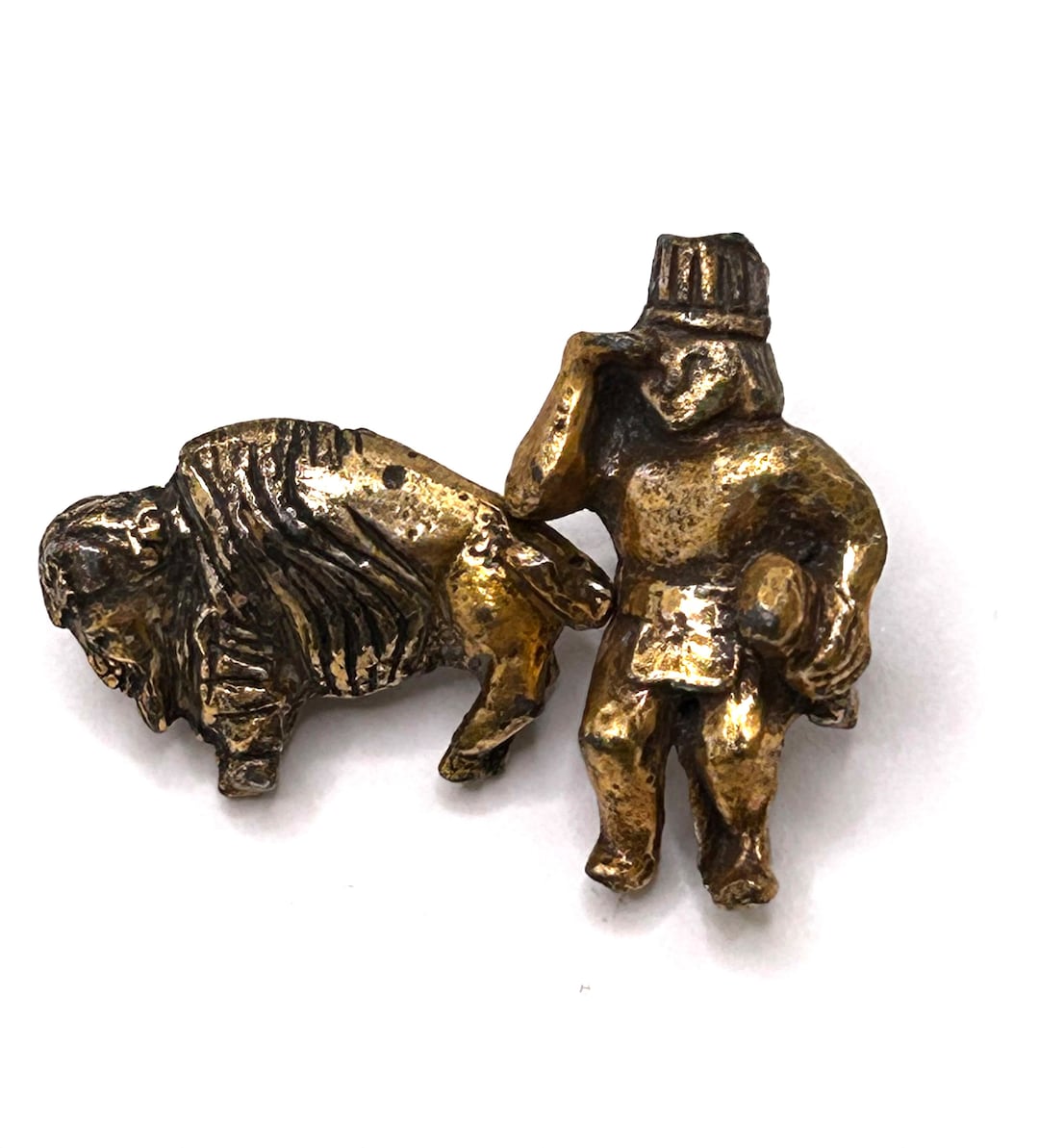 2 Vintage Realistic Buttons SCARCE Brass Indian Bison or Buffalo From ...