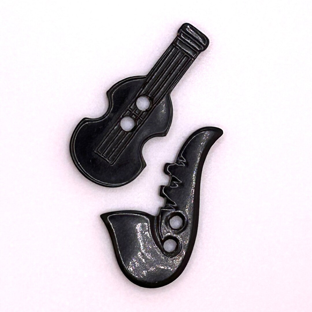 2 Vintage Realistic Buttons Black BAKELITE Violin Saxophone From the ...
