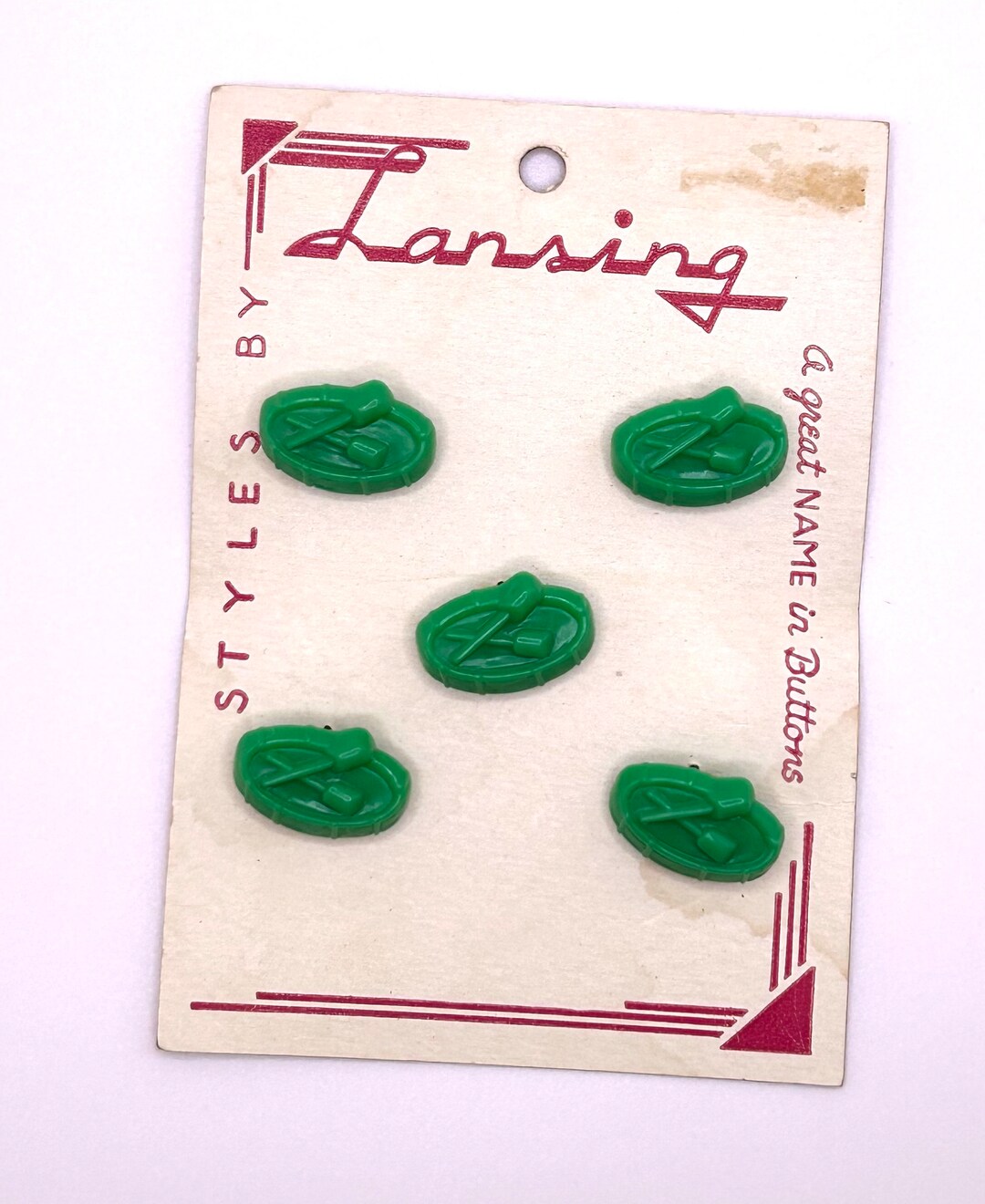 Vintage Original Card Button Realistic GREEN DRUMS From Musical ...