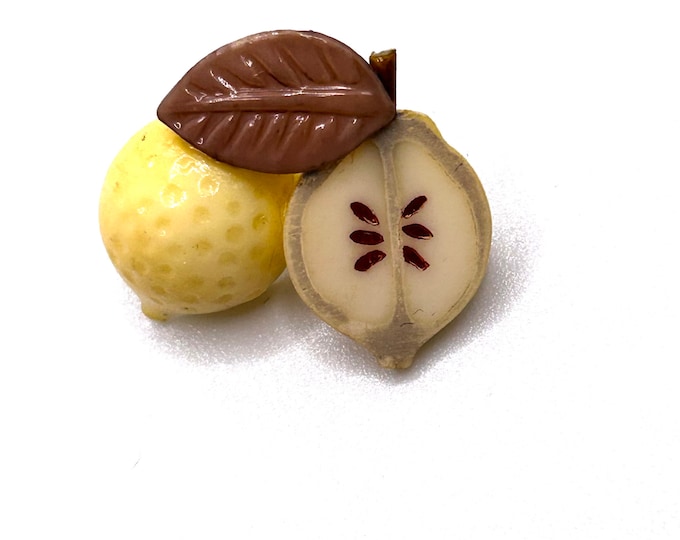 Vintage Realistic Button MARION WEEBER Lemon With Leaf From "cut Fruit ...