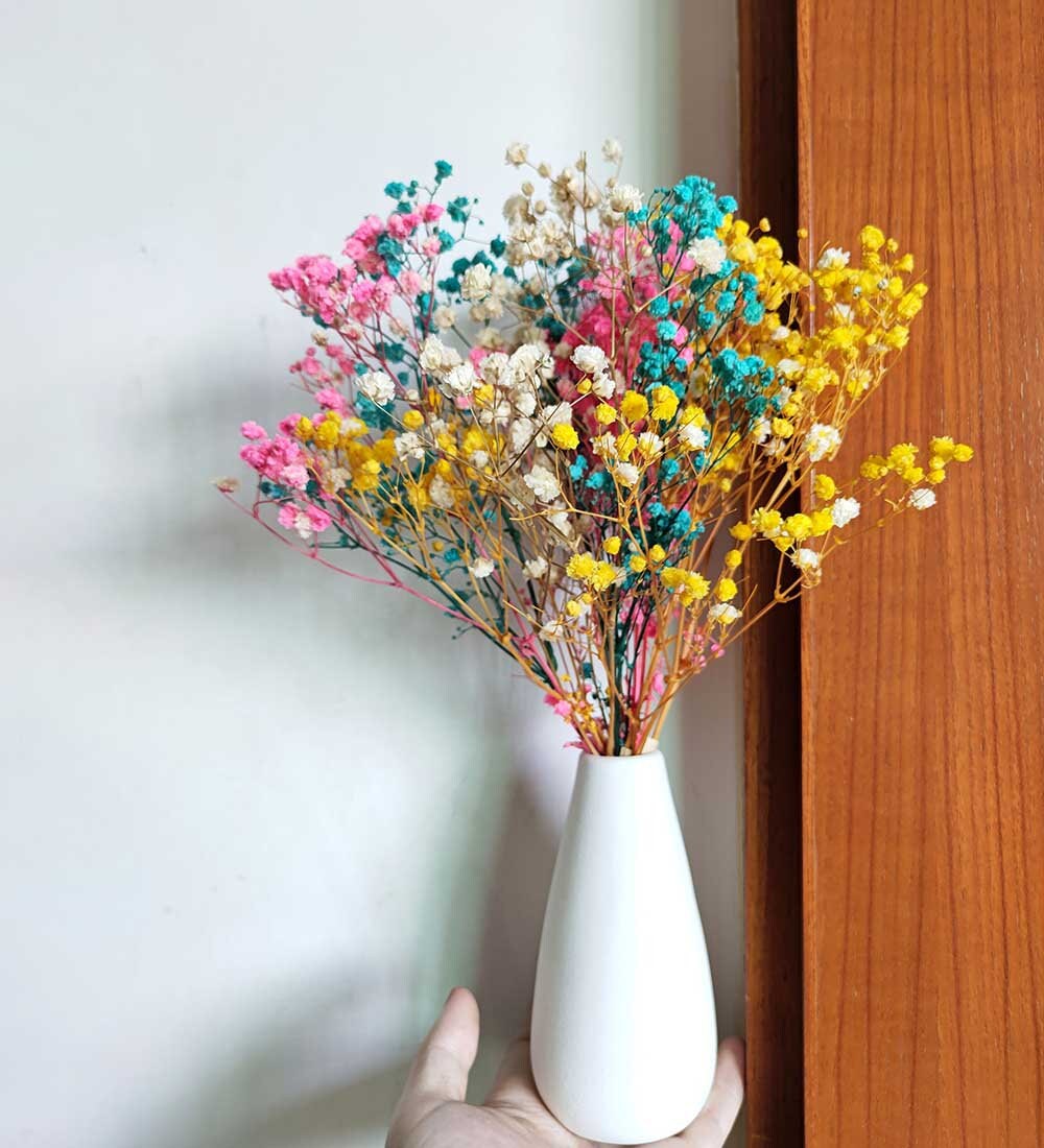 Mixed Color Baby Breath With Vase，preserved Baby S Breath Flowers ...