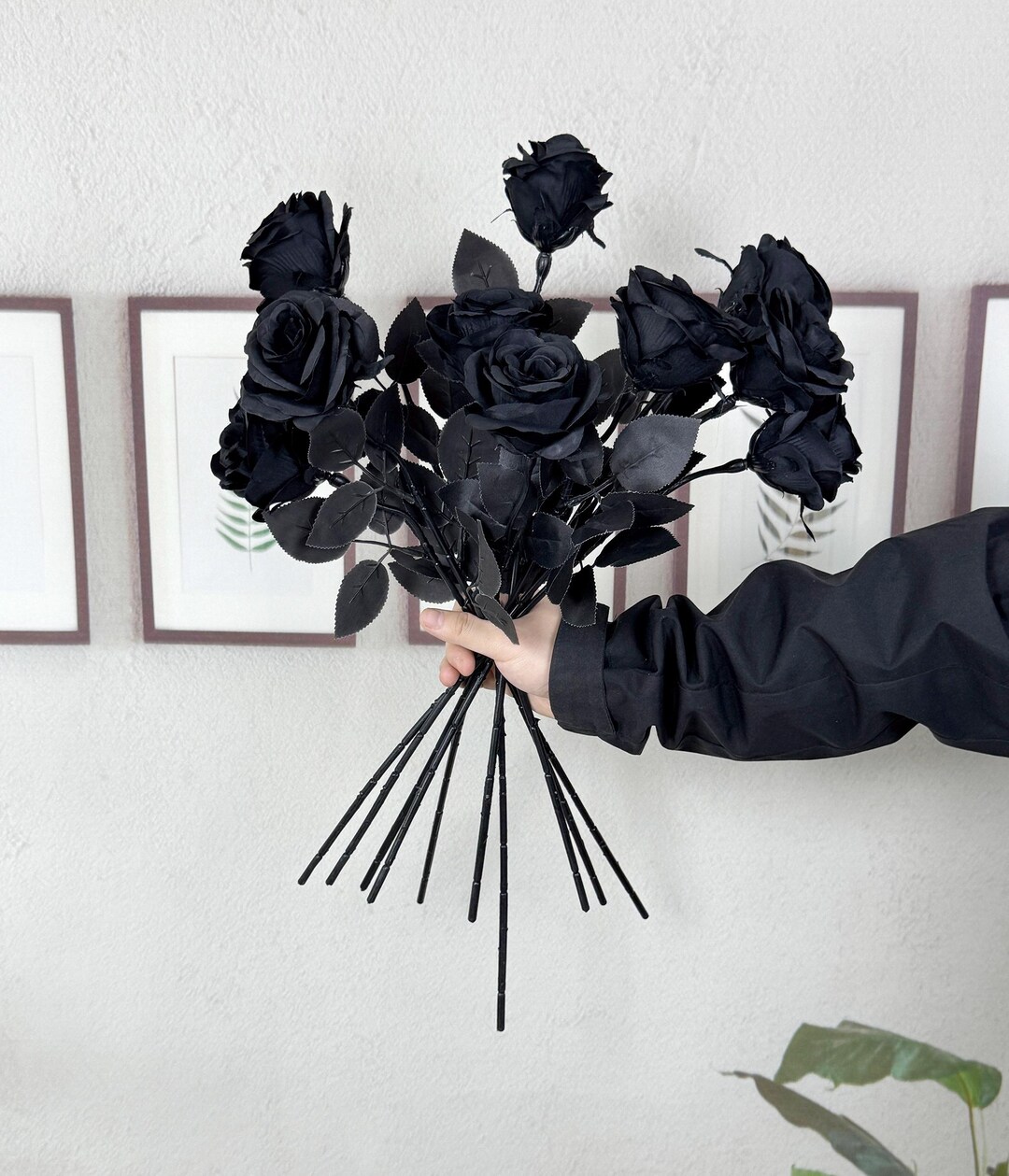 Black Silk Rose Flower，artificial Rose With Stem，rose Vase Filling，diy ...