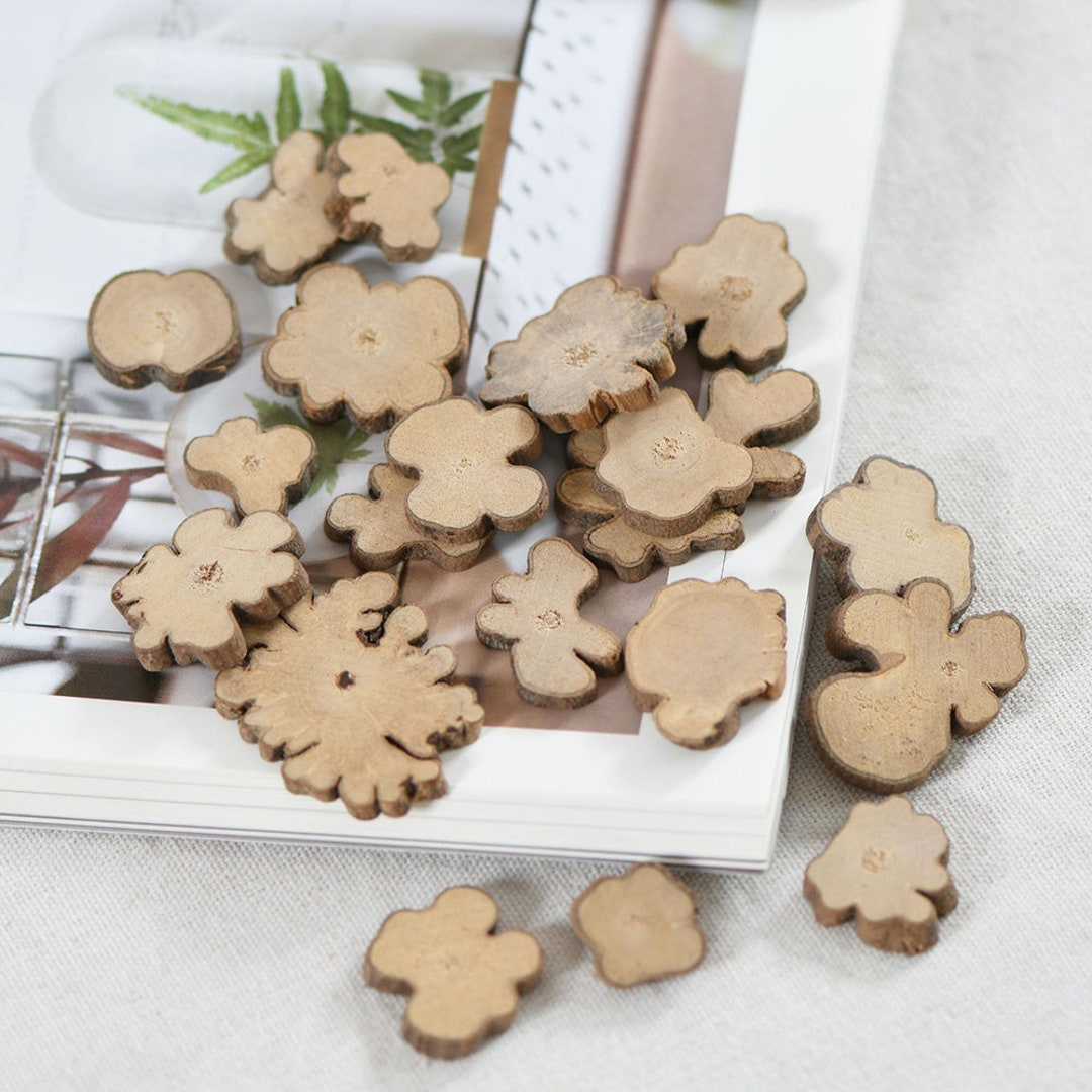 50 Pcs Natural Wood Chips, Flower Shape Chip Handicraft Material Supply ...
