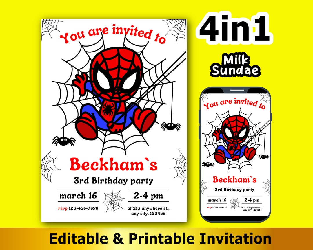Editable Spider Man Birthday Invitation Template, Printable Super Hero ...