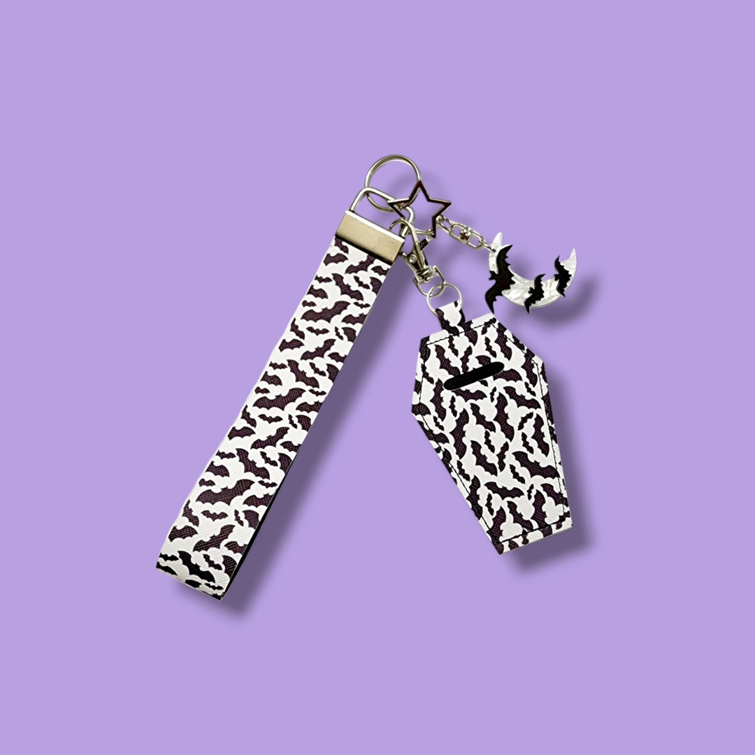 Wristlet and Coffin Shaped Lip Balm Holder Bat Theme Keychain Combo ...