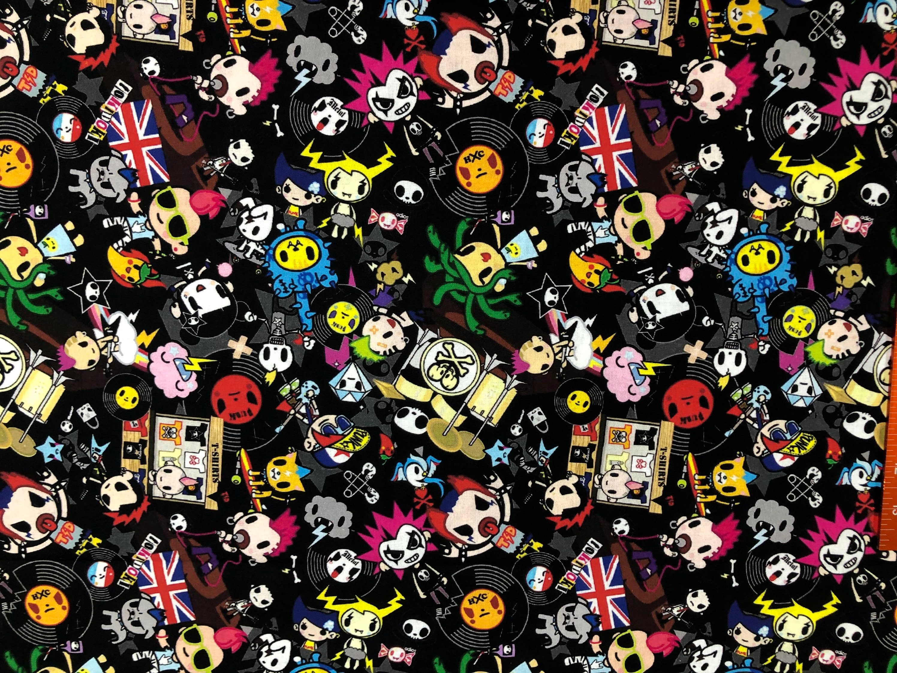 Tokidoki Punkstar on Black Background 100% Cotton Fabric Woven | Etsy